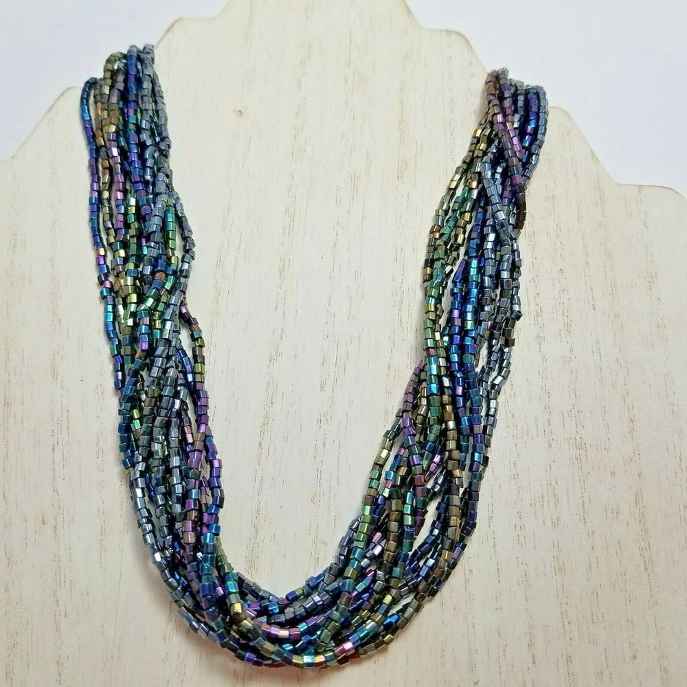 16" Multi Strand Seed Bead Statement Necklace Black I… - Gem